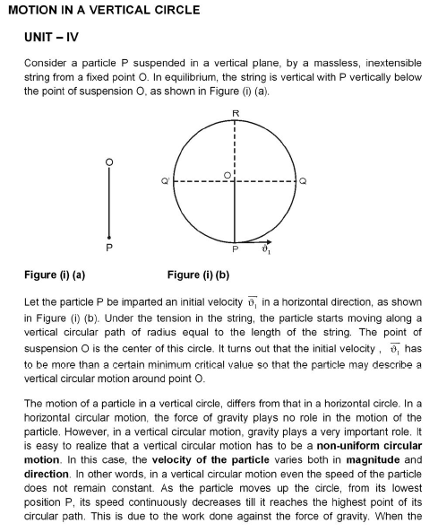 CBSE Book Class 11 Physics Motion in a Vertical Circle CBSE Book Class 11 Physics Motion in a Vertical Circle